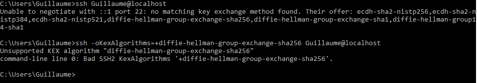 Serveur SSH no matching key Windows 10 - Unable to negotiate with ::1 port 22: no matching key ...